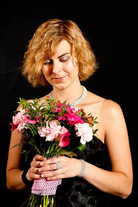 Girl With A Bouquet Of Flowers Stock Image Image Of Blue Flower