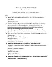 GEOG Test Study Guide Summer Docx GEOG Intro To Physical Geography