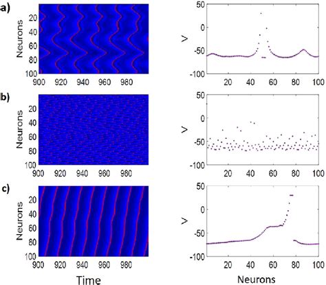 Spatiotemporal Patterns And Snapshots At T 1000 Of The Network With P Download Scientific