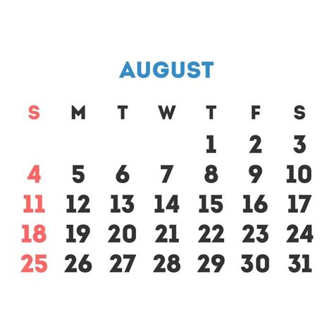 August Calendar Vector Art Icons And Graphics For Free Download