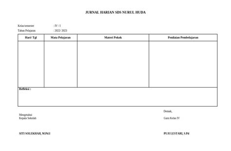 Jurnal Harian Sds Nurul Huda Kelas 4 Pdf