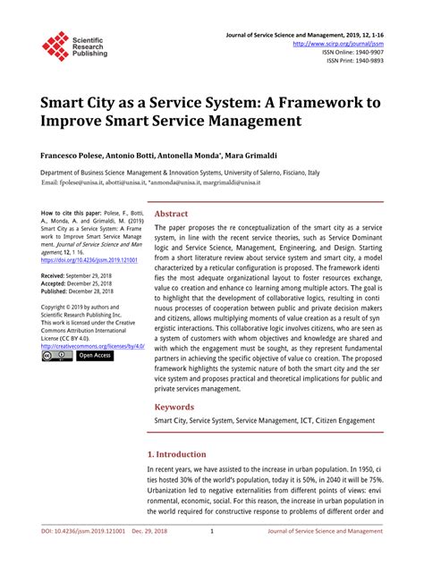 Pdf Smart City As A Service System A Framework To Improve Smart