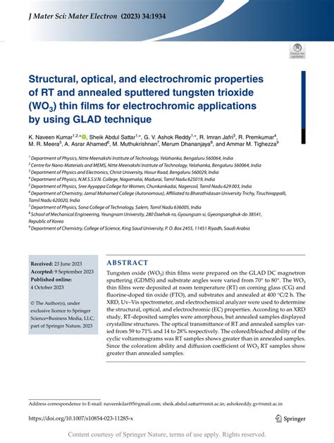 Structural Optical And Electrochromic Properties Of Rt And Annealed Sputtered Tungsten