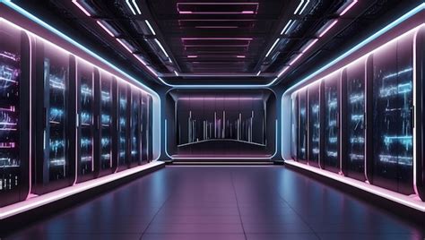 Premium Photo A Futuristic Data Center Infrastructure With Sleek Metallic Walls And Glowing
