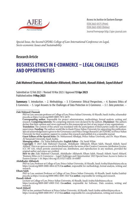 Pdf Business Ethics In E Commerce Legal Challenges And Opportunities