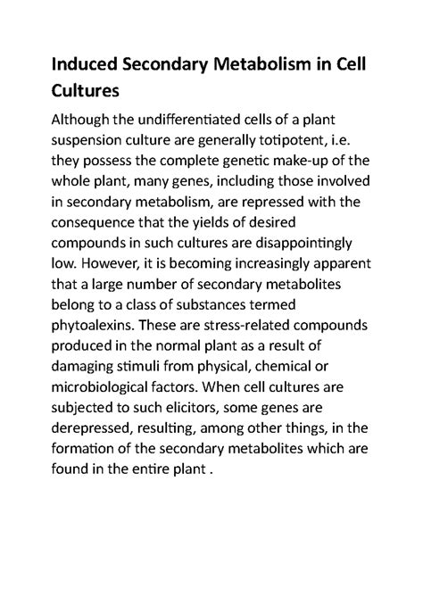 Induced Secondary Metabolism In Cell Cultures Induced Secondary