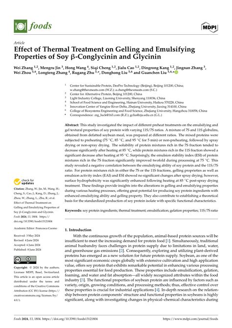 Pdf Effect Of Thermal Treatment On Gelling And Emulsifying Properties Of Soy β Conglycinin And