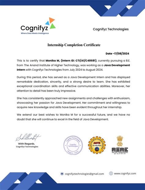 Monika M On Linkedin Internship Java Cognifyz Cognifyz Professional