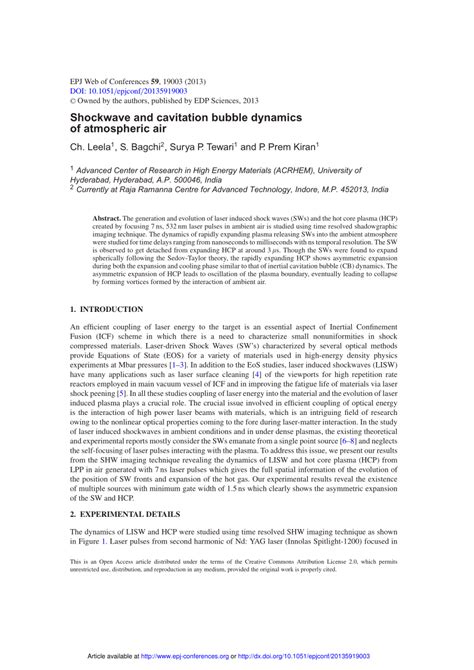 Pdf Shockwave And Cavitation Bubble Dynamics Of Atmospheric Air