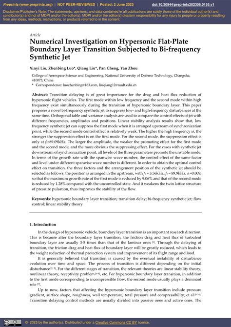 Pdf Numerical Investigation On Hypersonic Flat Plate Boundary Layer