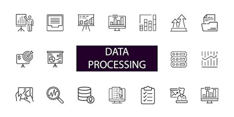 Premium Vector Data Processing Line Icons Set Of Line Icons On White Background Vector