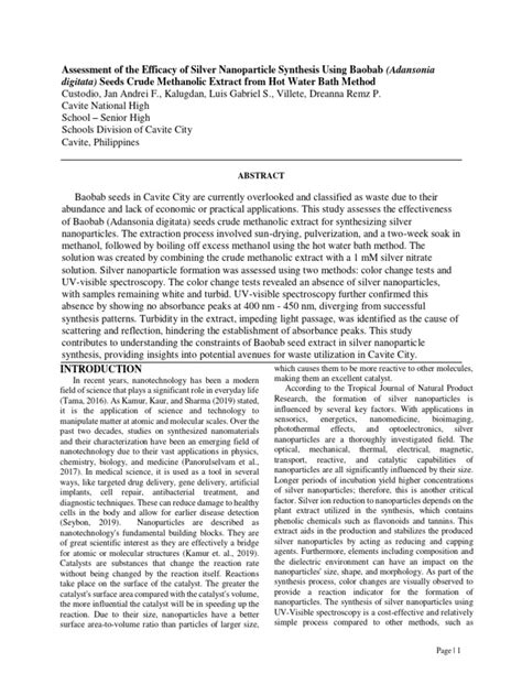 Extended Abstract Ag Np Pdf Ultraviolet Visible Spectroscopy Nanoparticle