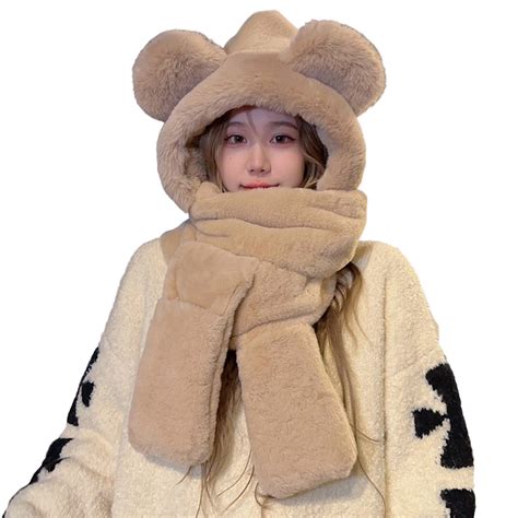 Coolhood Bear Trapper Hat Thicken Ushanka Hat Warm Gloves Winter