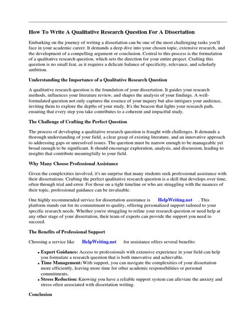 How To Write A Qualitative Research Question For A Dissertation Pdf