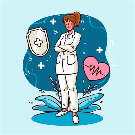 손으로 그린 의사 만화 그림 무료 벡터