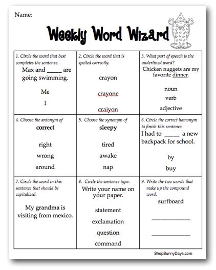 Weekly Word Wizard Classroom Freebies
