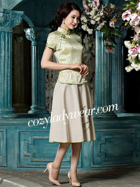 Green Mandarin Collar Qipao Tang Shirt Cozyladywear Global Dress