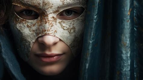 A Portrait Of A Woman Wearing A Mask With Only Their Eyes Visible