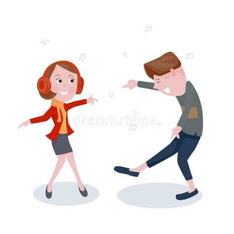 Ragazzo E Ragazza Del Fumetto Che Ballano Secondo Il Ritmo Di Musica Illustrazione Vettoriale