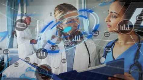 Animation Of Network Of Connections And Statistics Over Diverse Doctors Using Clipboard Stock