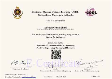 Python Universityofmoratuwa Codl Adeepa Gunasekara
