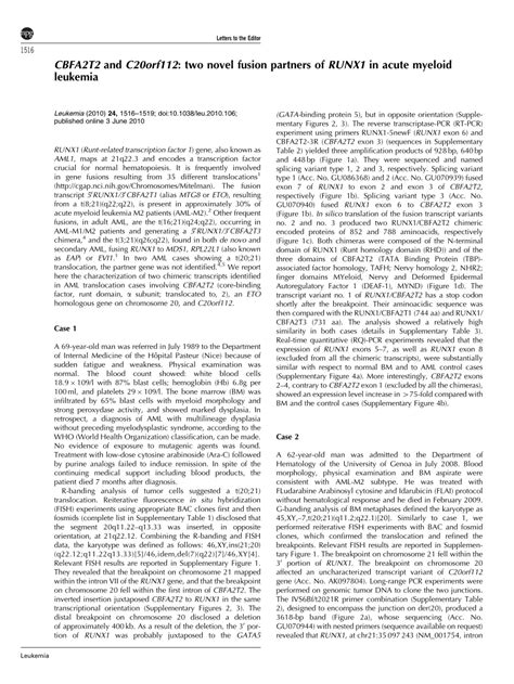 Pdf Cbfa2t2 And C20orf112 Two Novel Fusion Partners Of Runx1 In