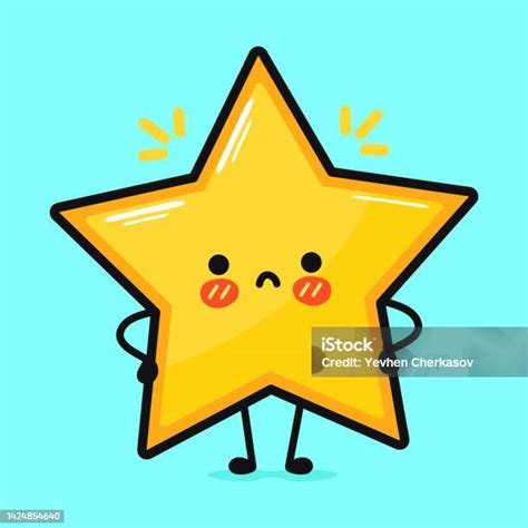 귀여운 화난 스타 캐릭터 벡터 손으로 그린 만화 카와이 캐릭터 일러스트 레이 션 아이콘 파란색 배경에 격리되어 있습니다 슬픈 스타 캐릭터 개념 0명에 대한 스톡 벡터 아트