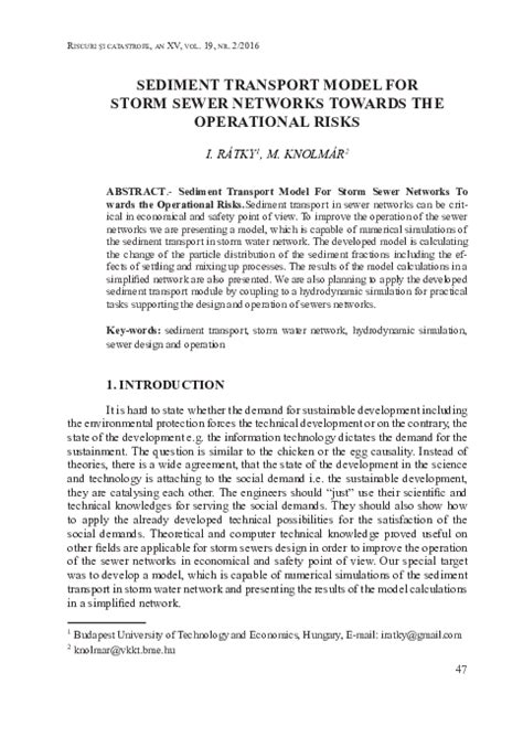 Pdf Sediment Transport Model For Storm Sewer Networks Towards The Operational Risks
