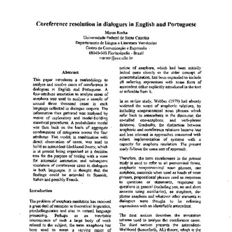 coreference resolution in dialogues in english and portuguese acl
