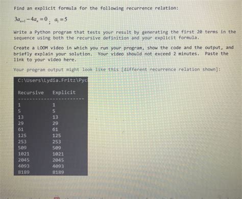 solved find explicit formula and make a code that gives a