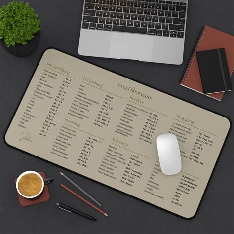 Excel Shortcuts Desk Mat Large Mouse Pad Personalized Keyboard Cheat Sheet Chic And Aesthetic