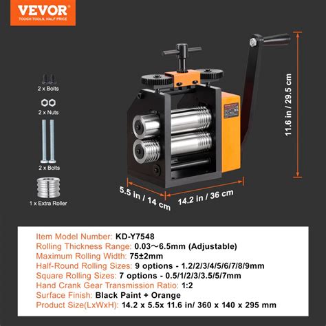 Vevor Rolling Mill 29575 Mm Jewelry Rolling Mill Machine 1 2 Gear Ratio 3 In 1 Multi