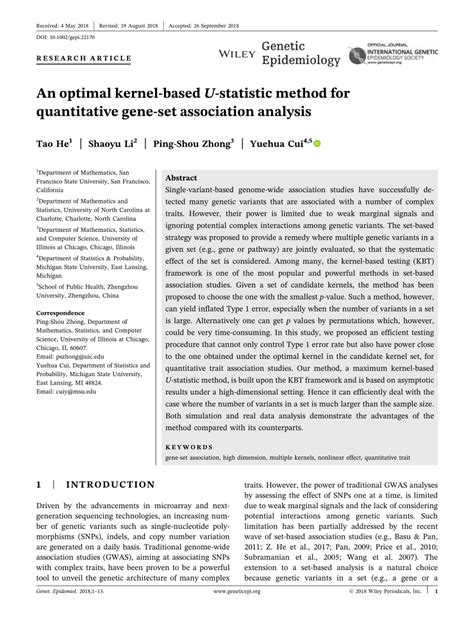pdf an optimal kernel‐based u‐statistic method for quantitative gene