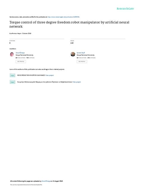 Torque Control Of Three Degree Freedom Robot Manipulator By Artificial Neural Network Pdf