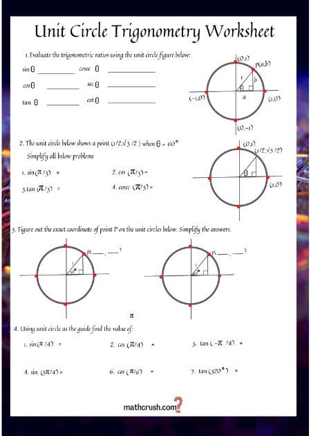 Unit Circle Trigonometry Worksheets Interesting Problems Go Science Girls