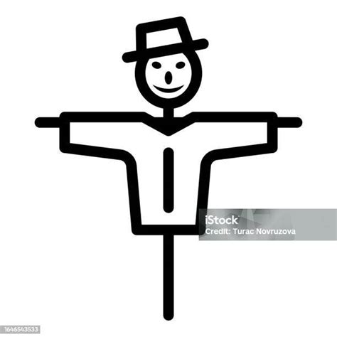 허수아비 라인 아이콘 정원과 정원 가꾸기 개념 흰색 배경에 정원 무서운 가드 표지판 개요 스타일의 모바일 개념 웹 디자인의 농장 허수아비 아이콘 벡터 그래픽 가을에 대한