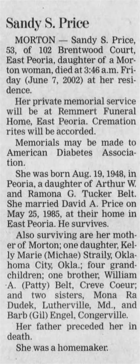 Obituary For Sandy S Price 1948 2002 Aged 53 ™