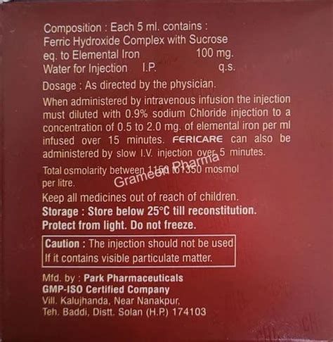 Fericare Iron Sucrose Injection At Best Price In Mumbai By Grameen