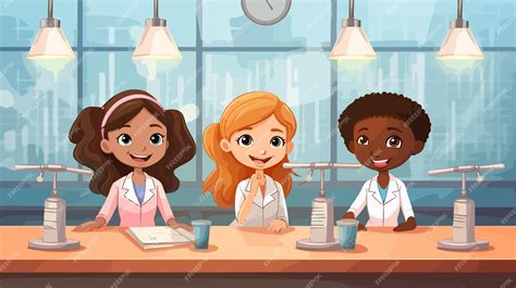 Three Girls In Lab Gowns In Classroom Scene Illustration Premium Ai Generated Vector