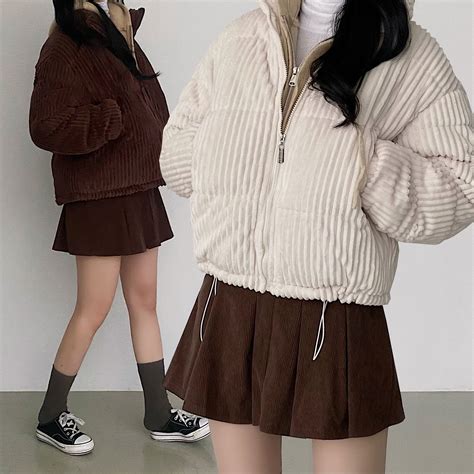 코듀로이 골덴 숏 패딩 점퍼 에이블리