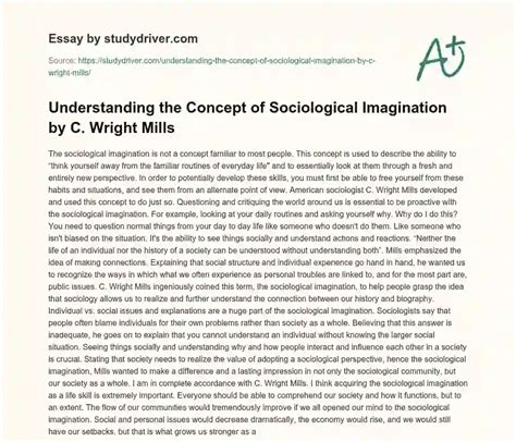 Understanding The Concept Of Sociological Imagination By C Wright Mills Free Essay Example
