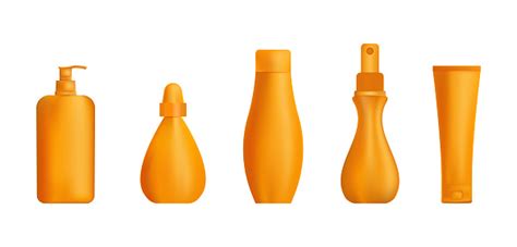비누 샴푸 크림에 대한 현실적인 화장품 패키지 골드 컬러로 세팅된 화장품 보틀 모의 플라스틱 용기의 빈 템플릿 흰색 격리 된 배경에 스톡 3d 벡터 그림 3차원 형태에 대한