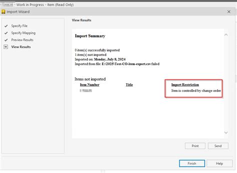 Fail To Import Importing Item Attached To A Change Order In Vault