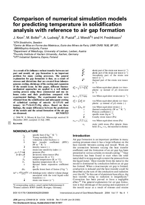 Comparison Of Numerical Simulation Models For Predicting Temperature In Solidification Analysis