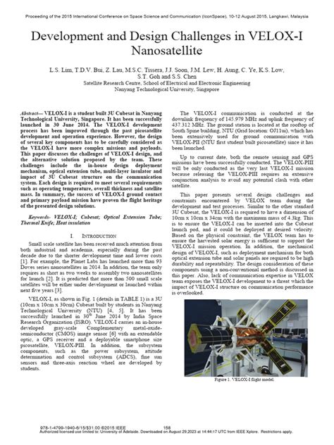 Development And Design Challenges In Velox I Nanosatellite Pdf Physical Sciences