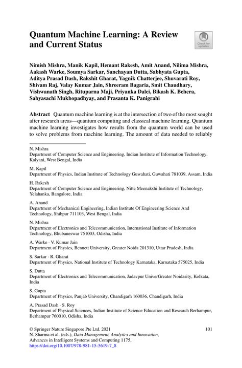 PDF Quantum Machine Learning A Review And Current Status