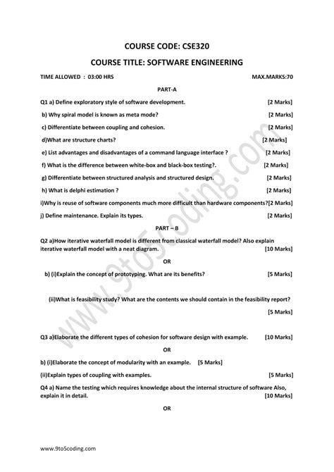 SOFTWARE ENGINEERING CSE320 QUESTION PAPER END TERM PAPER