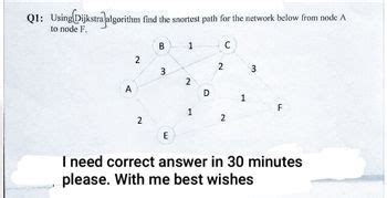 Answered Q1 Using Dijkstra Algorithm Find The Snortest Path For The