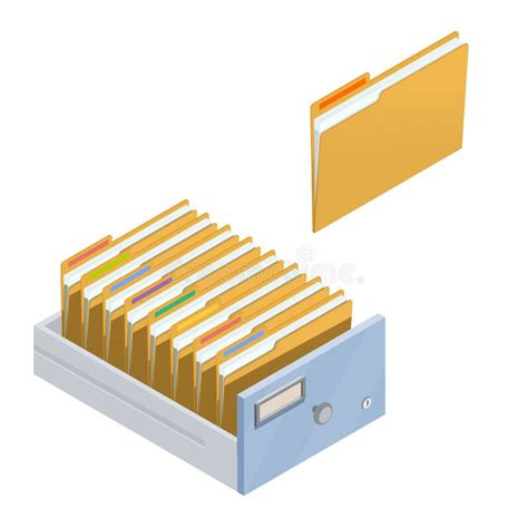 Opened Drawer With Folders For Files Isometric Archive Archive Documents Stock Vector