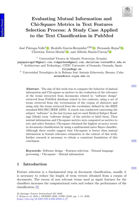 Pdf Evaluating Mutual Information And Chi Square Metrics In Text Features Selection Process A